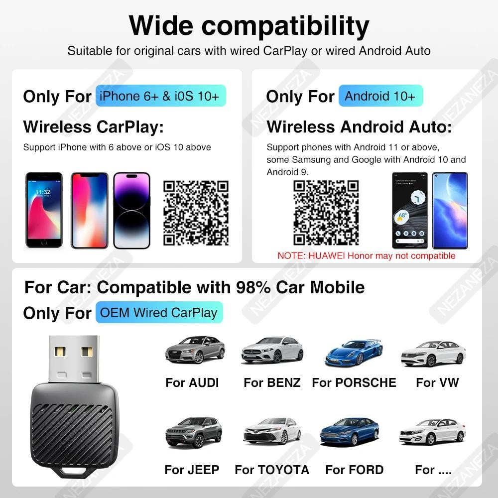 2 Em 1 Mini Dongle CarPlay Sem Fio Para Adaptador De Rádio De Carro OEM Com Android Auto TypeC ...