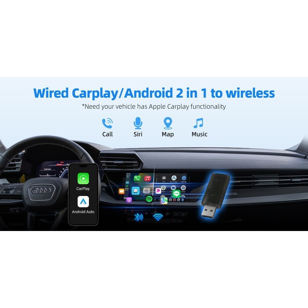 OTTOCAST Dongle Carplay Sem Fio Android Auto Mini Adaptador Plug and Play WiFi Conexão Rápida ...