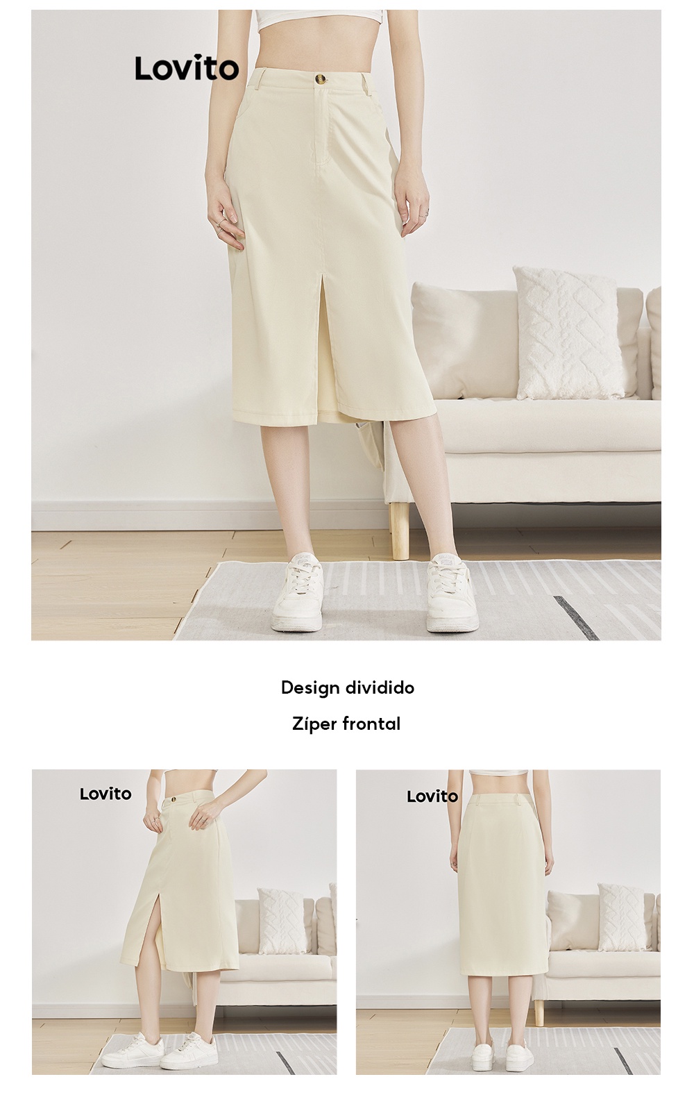 Lovito Casual Lisa Saia Feminina com Fenda, Bolso e Botão L62ED090 ...