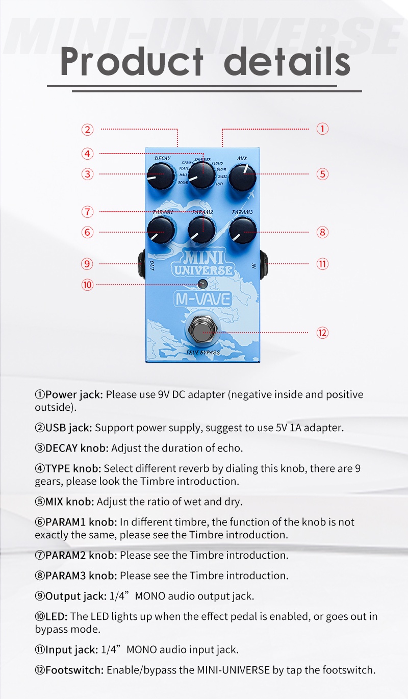 M-VAVE mini Universo V2 Versão Guitarra Elétrica Efeitos Reverb Pedal ...