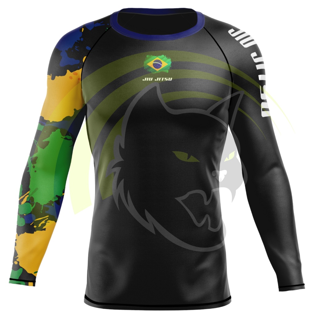Camisa Rash Guard Jiu-Jitsu Estampa Brasil Preta Proteção Térmica ...