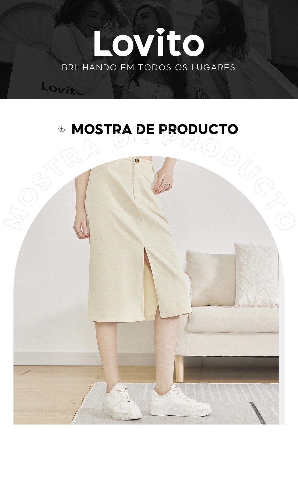 Lovito Casual Lisa Saia Feminina com Fenda, Bolso e Botão L62ED090 ...