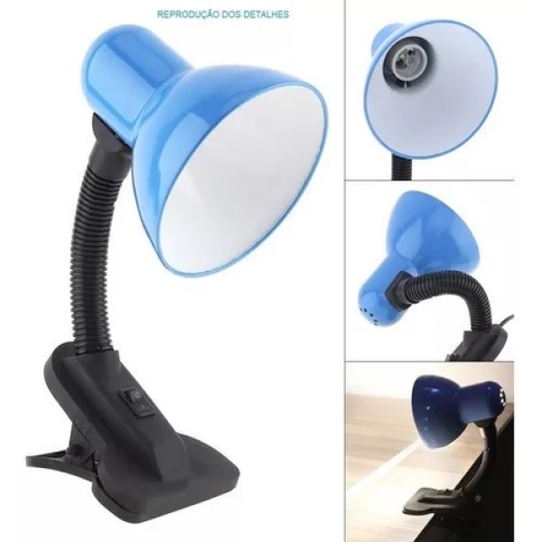 Luminaria De Mesa Articulavel Presilha Haste Azul | Shopee Brasil