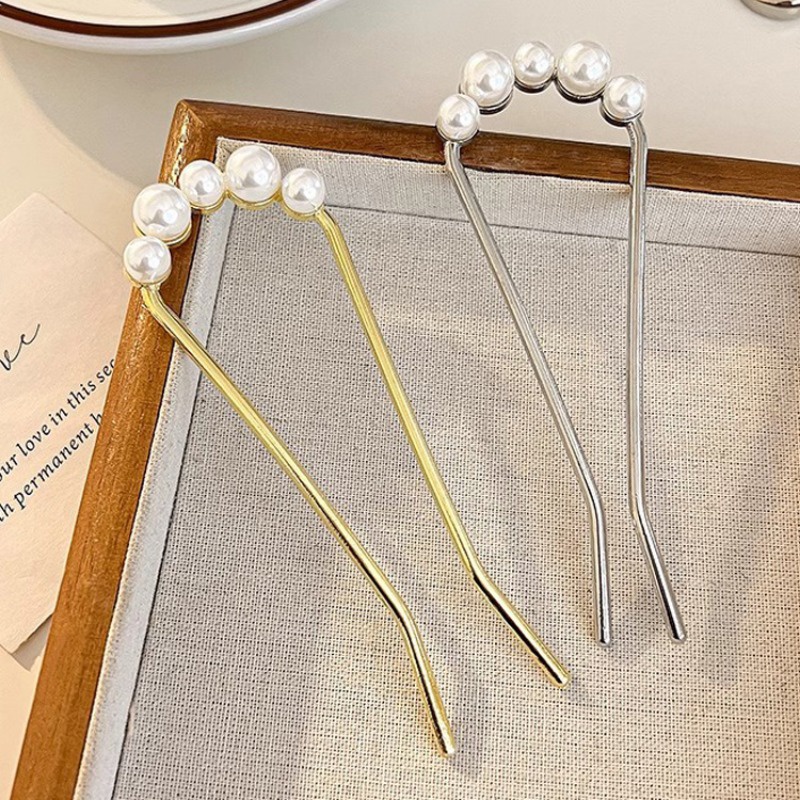 Grampo De Cabelo Em U Forma De Pérola Coreana-Vintage Elegant Styling ...