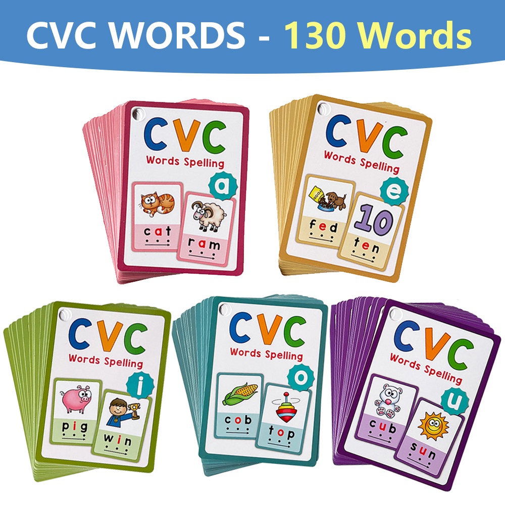 130 Palavras Em Inglês CVC Phonics Flash Cards Montessori Flashcards ...