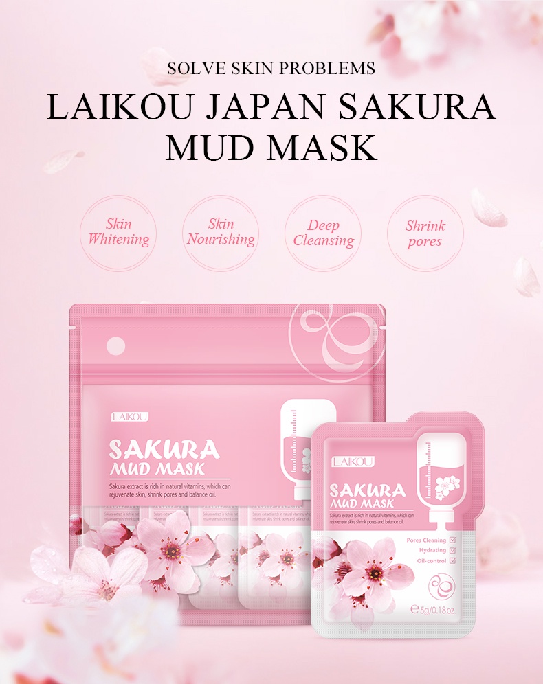 LAIKOU Sakura Máscara De Lama Facial Clareadora Limpeza Diminuir Poros ...