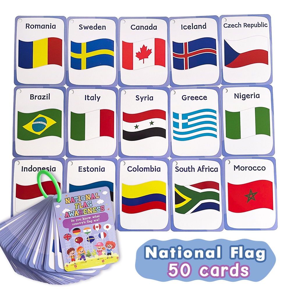 50 Pcs National Flags Flash Cards Homeschool Montessori Educativo ...