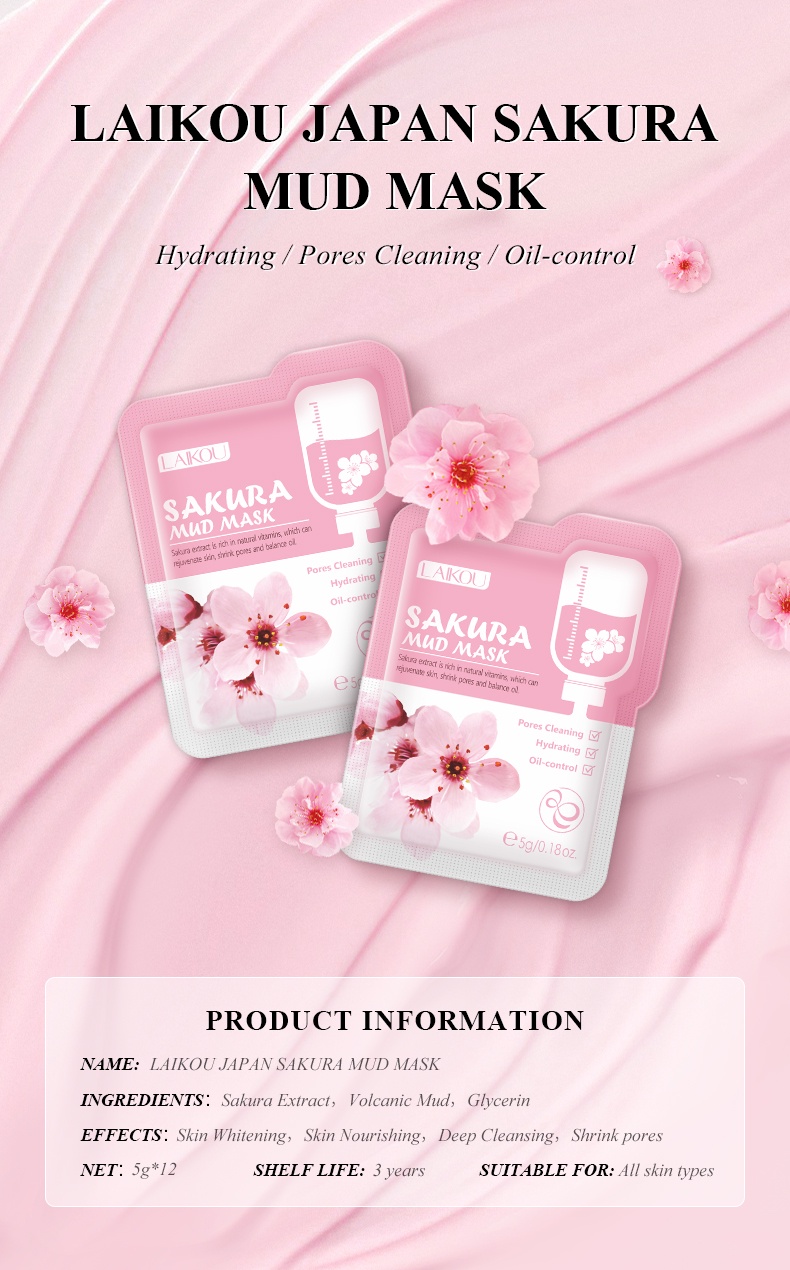 LAIKOU Sakura Máscara De Lama Facial Branqueamento Limpeza De Poros ...