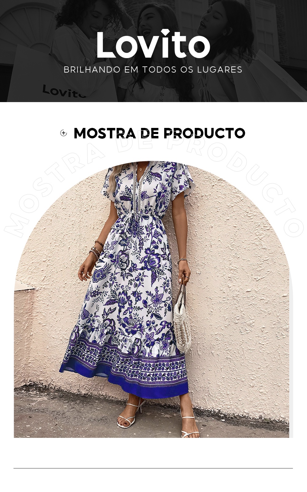 Lovito Vestido com Estampa Tribal e Detalhes de Renda para Mulheres ...