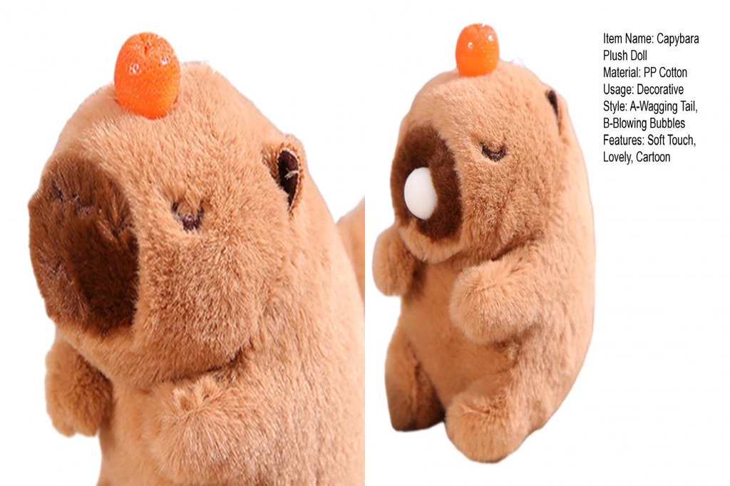 Plush Doll Interactive Toy Cute Capybara with Wagging Tail and Bubbles ...