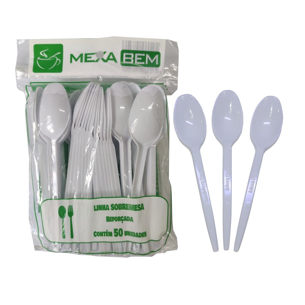 Colher Descartável Branca - 50 Unidades para Festas, Food Trucks e ...