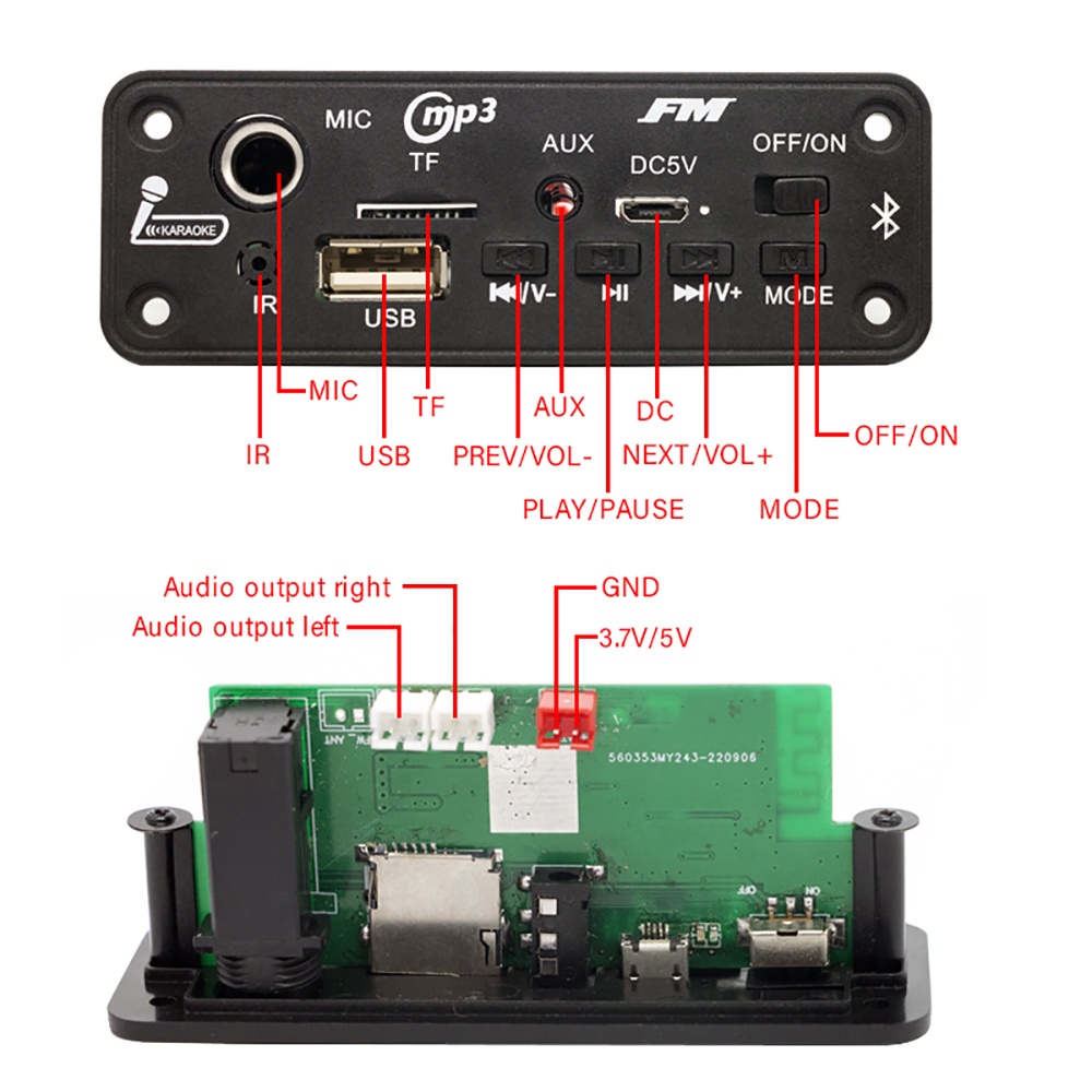 Placa Decodificadora MP3 Bluetooth Sem Fio 6W Amplificador Carro FM ...