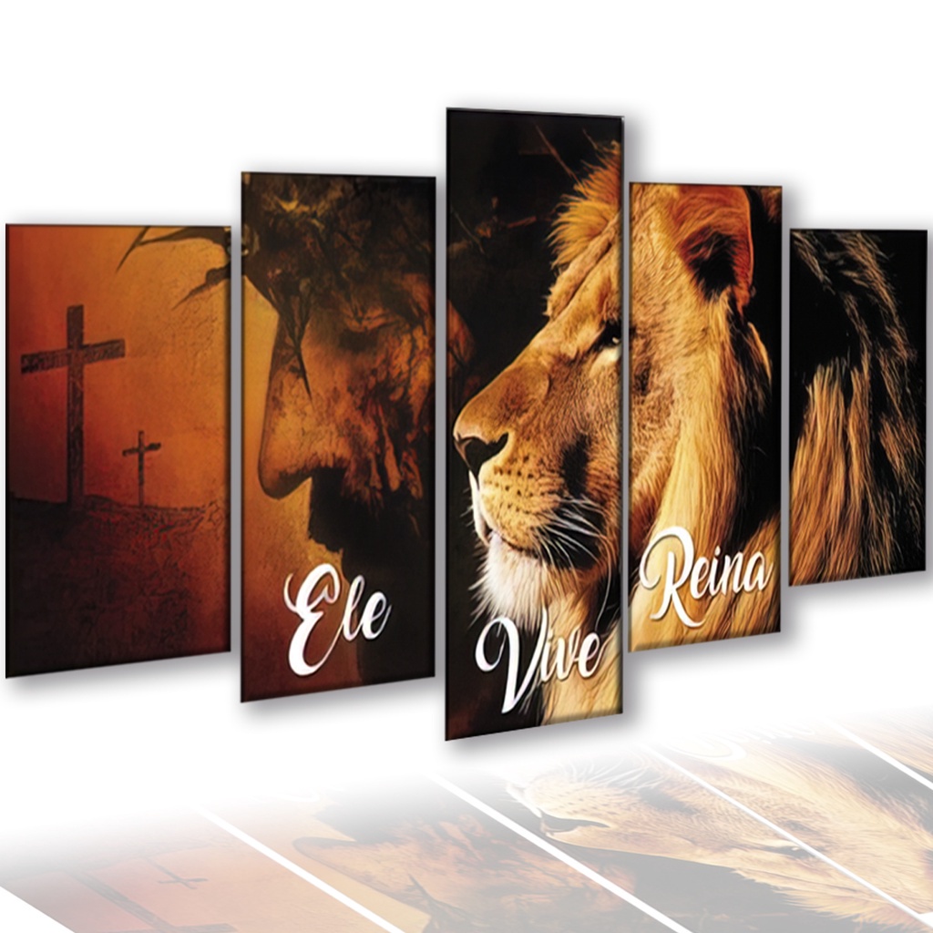 Quadro Decorativo Ele Vive Reina N Jesus Cristo + Cruz Leão | Shopee Brasil