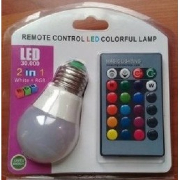 Lâmpada Iluminação Festa RGB 3W de LED Bulbo com Controle Remoto Bivolt ...
