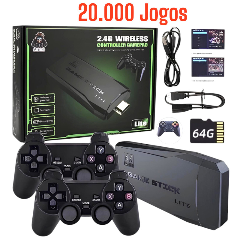 Video Game Stick 4K Com 20000 Jogos 64gb 2 Controles Sem Fio | Shopee ...