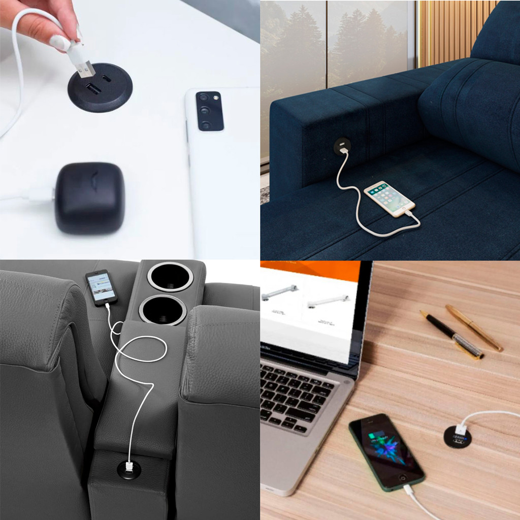 Plug Tomada de Cabeceira, Sofá e Móveis Instalação Usb de Embutir Preto ...