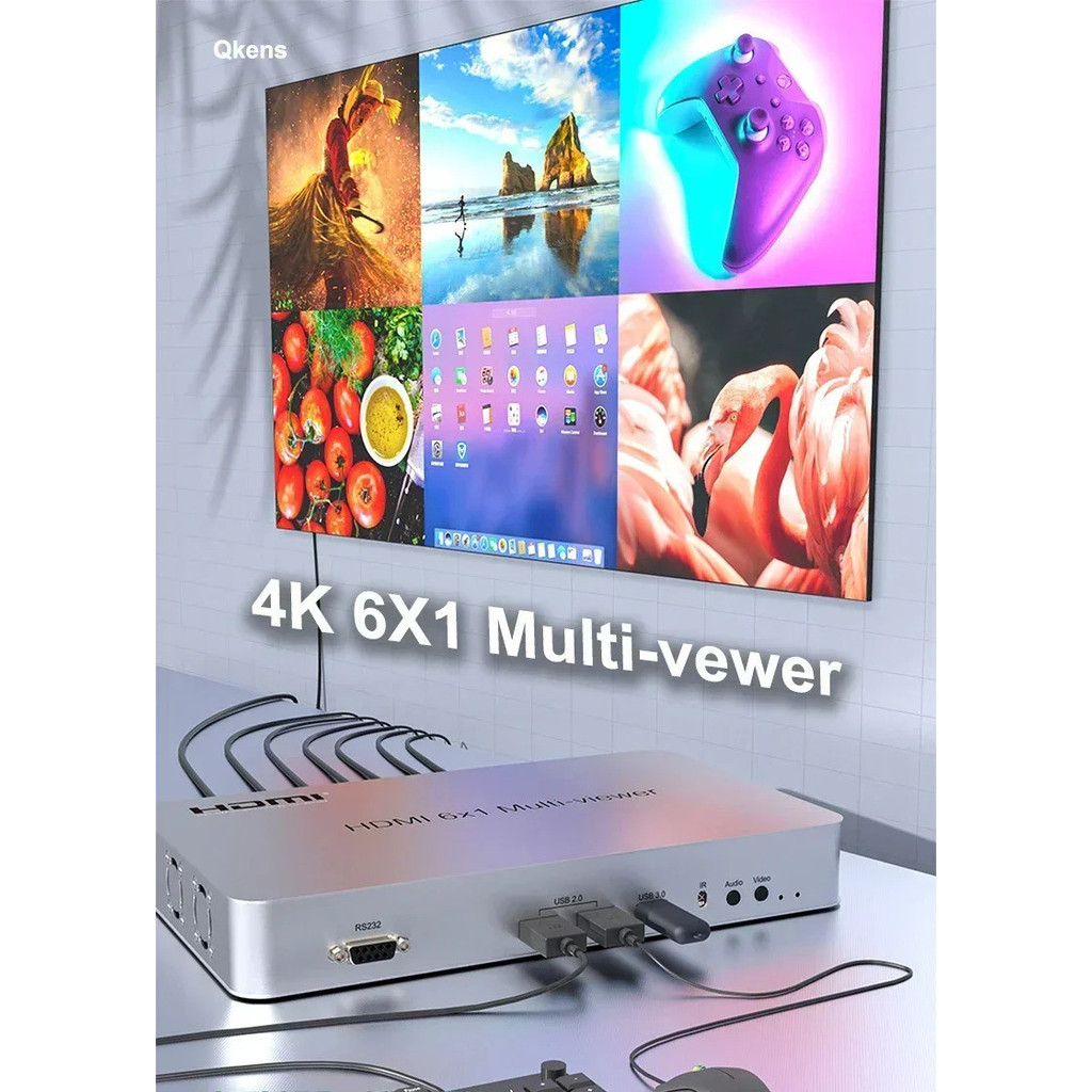 4K 1080P 6x1 HDMI Multiviewer 4x1 Quad Screen Multi-Visualizador ...