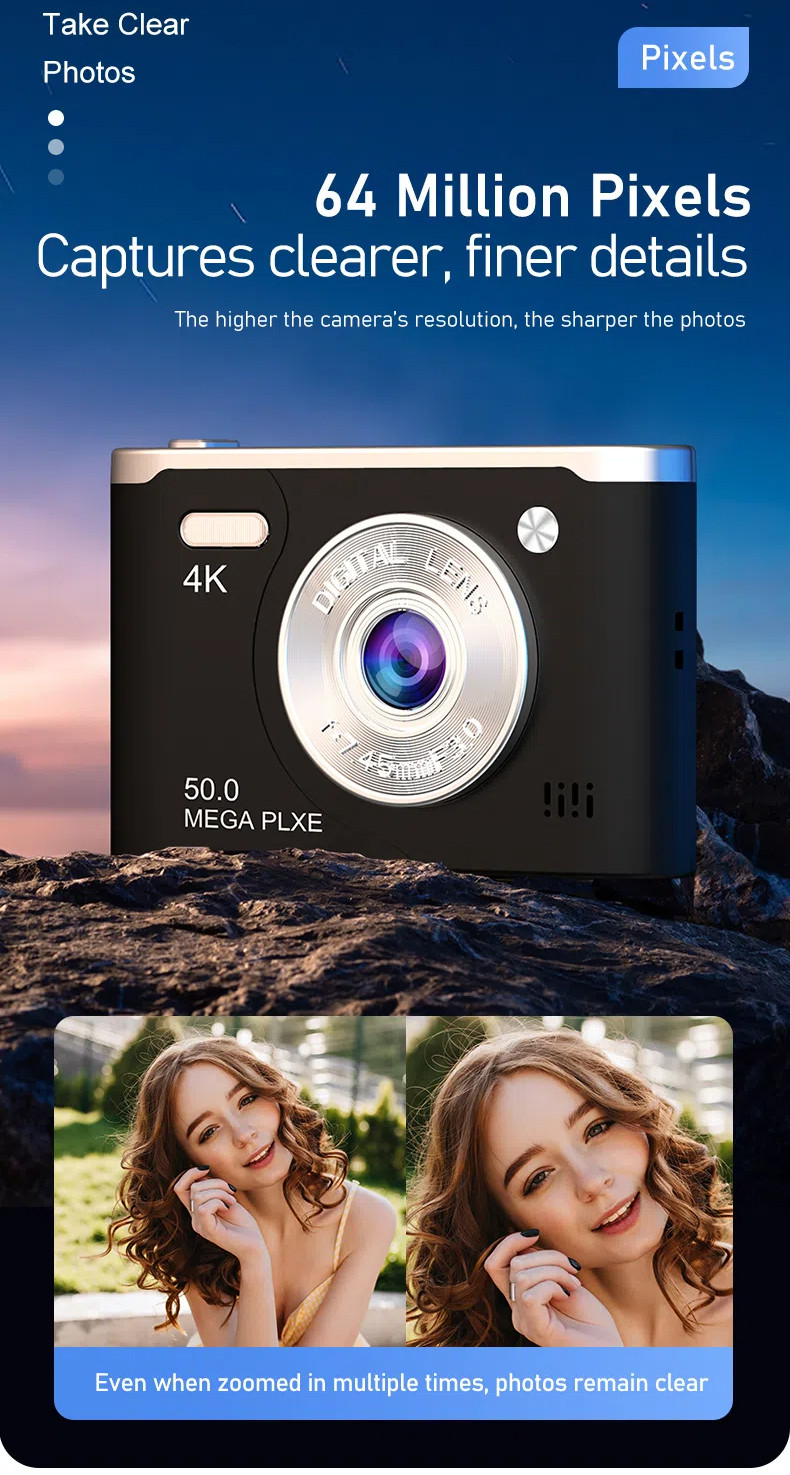 4K HD Digital Camera 2.4 inch Large Screen CCD Camera 8x Zoom Built-in ...
