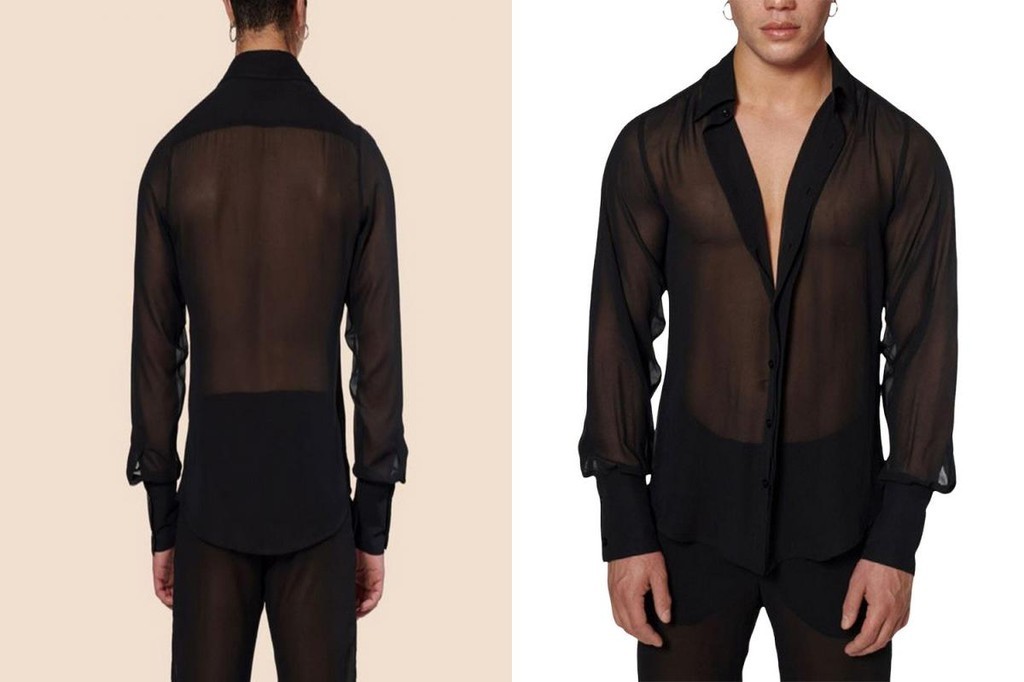 Lightweight Thin Shirt Black Transparent Shirts Men's Sexy Mesh V-neck ...