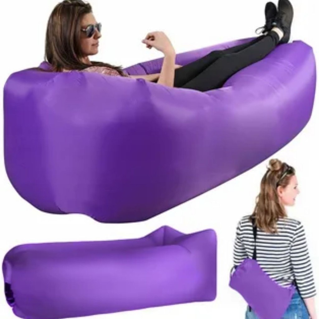 Sofa Inflavel Preguicoso Camping Praia Saco De Dormir Roxo | Shopee Brasil