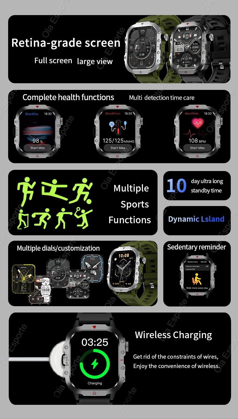 2025 Robusto Militar GPS Smartwatch Masculino Para Android IOS Fitness ...