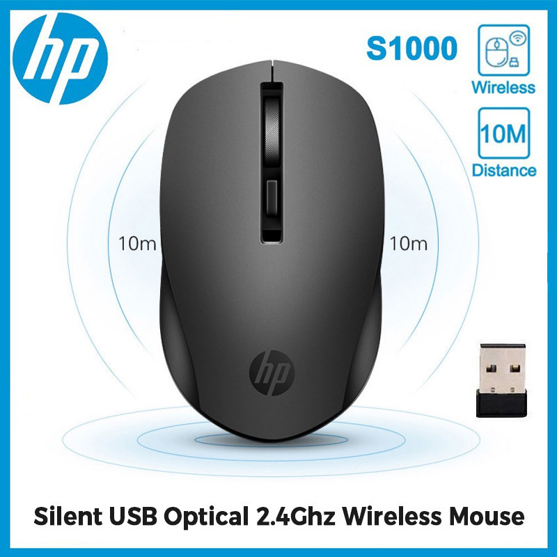 Mouse Sem Fio HP S1000 1600DPI Ergonômico 2.4Ghz Óptico Silencioso ...