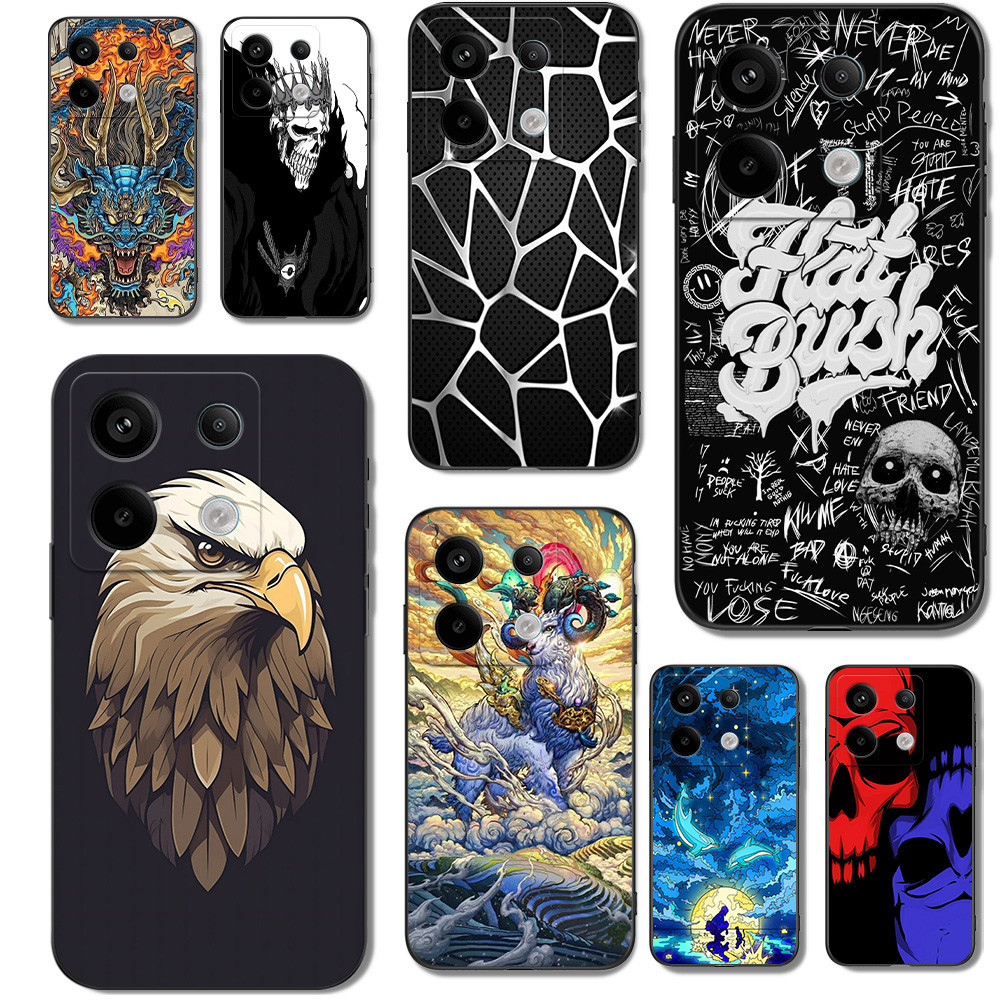 Capa Traseira Do Telefone De Silicone POCO X6 Máscara Skull Eagle Preta ...