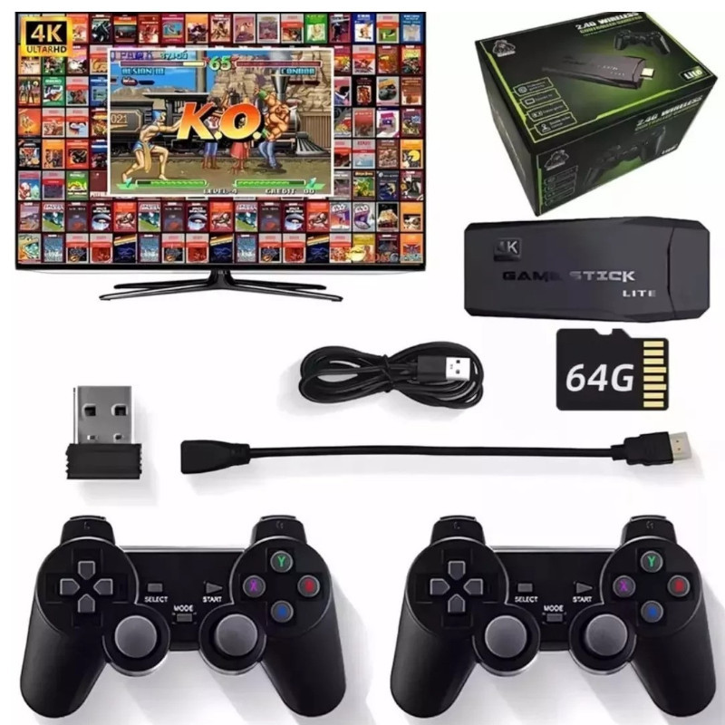 Game Stick Adaptador Pro 4k 64gb Hdmi Com 2 Controles Sem Fio +20mil ...