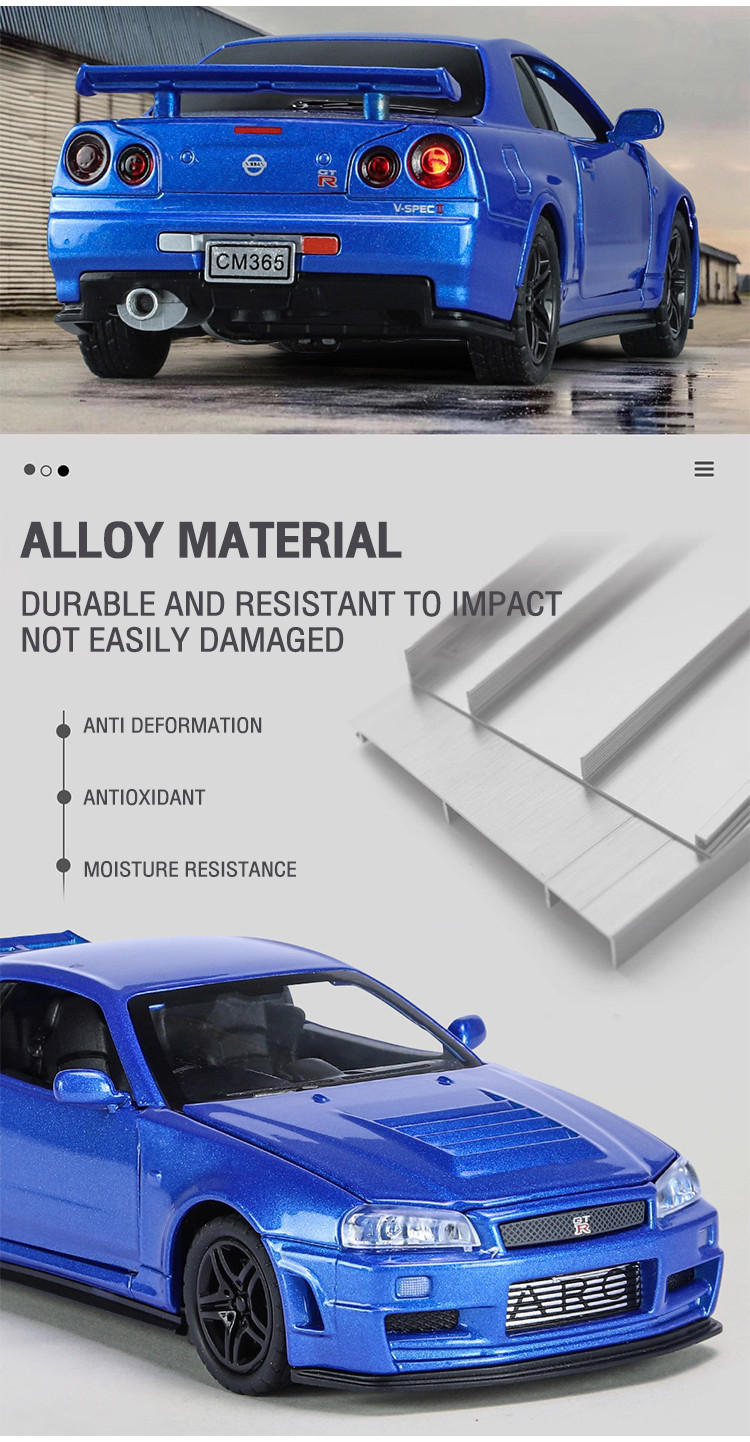 KLT 1 : 32 Nissan GTR R34 Metal Alloy Toys Car Modelo Veículo Diecast ...