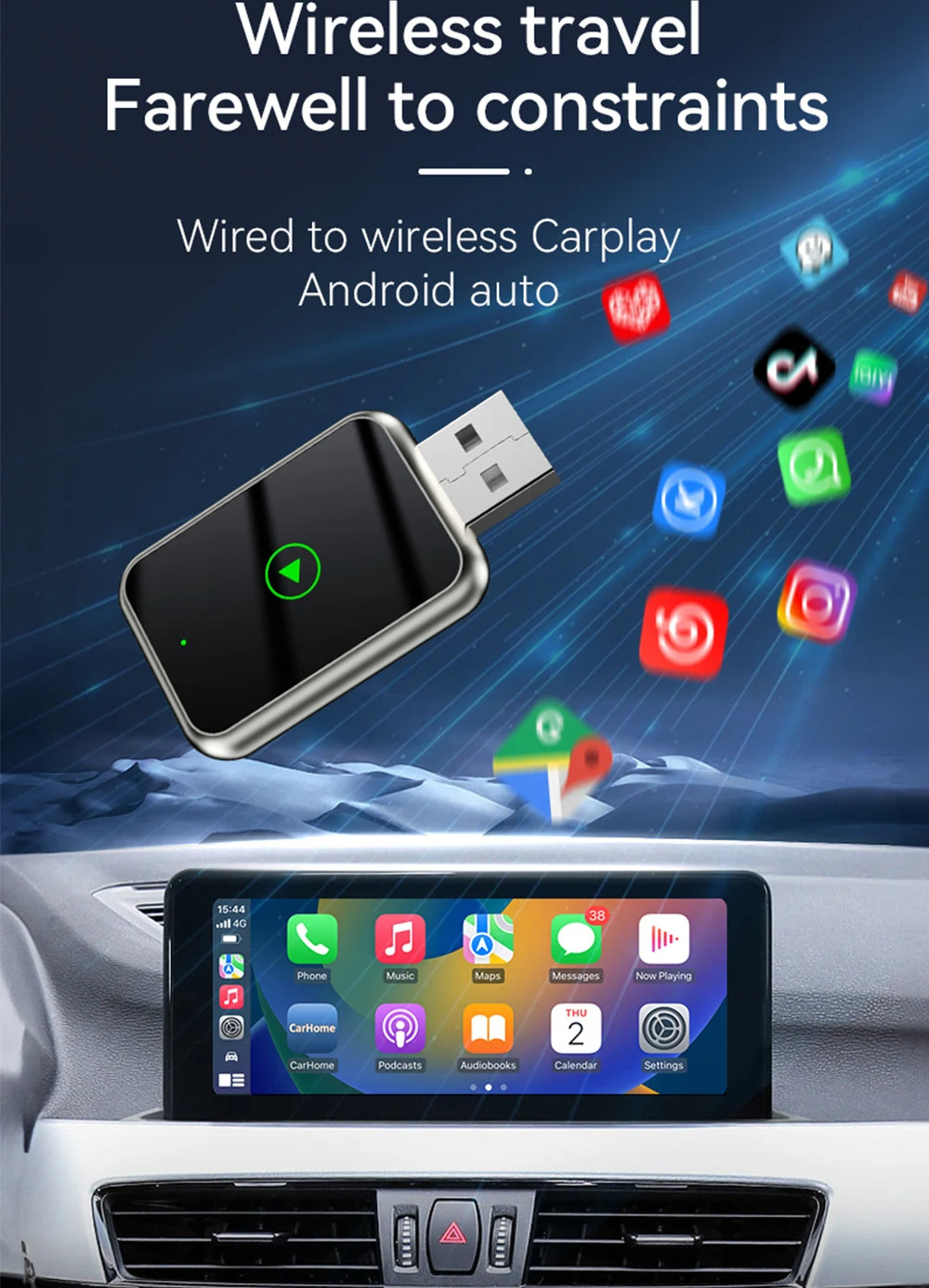 Q1J Adaptador Carplay Com Fio Para Sem 2 Em 1 Mini Android Automático ...