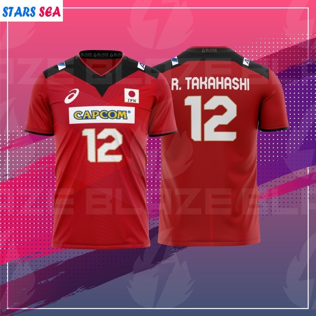 Red Japan Capcom Masculino Voleibol Team Full Sublimatioan 3d Jersey ...