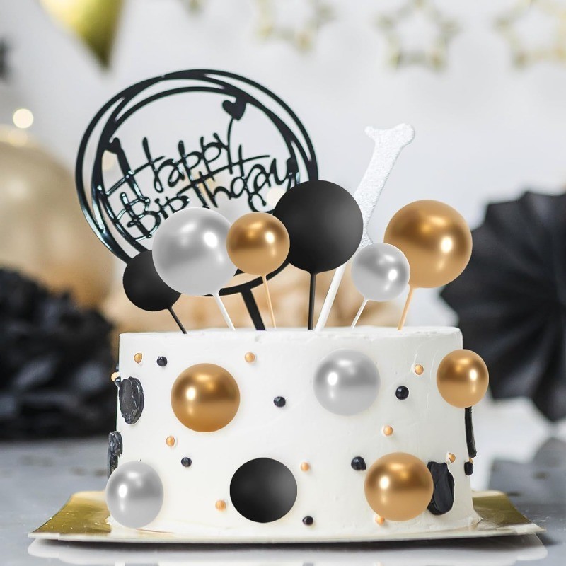 Black Gold 】 20 Pcs Cake Topper Decorações Sticks Espuma Bolas De Picks ...