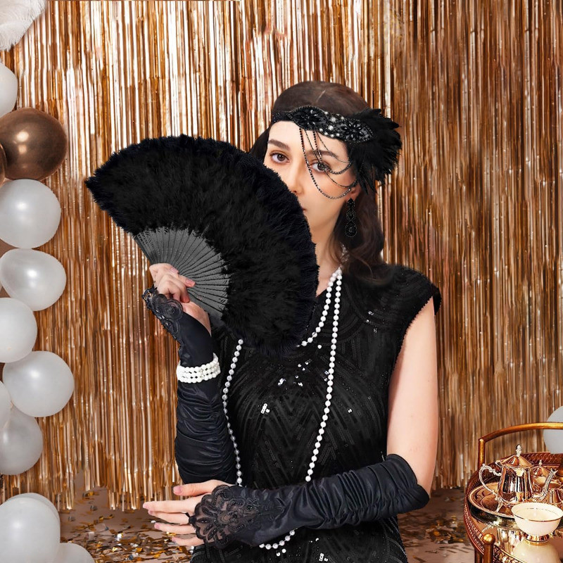 1920s Vestidos Para Mulheres Vestido Flapper Renda Fã Pena Bandana ...