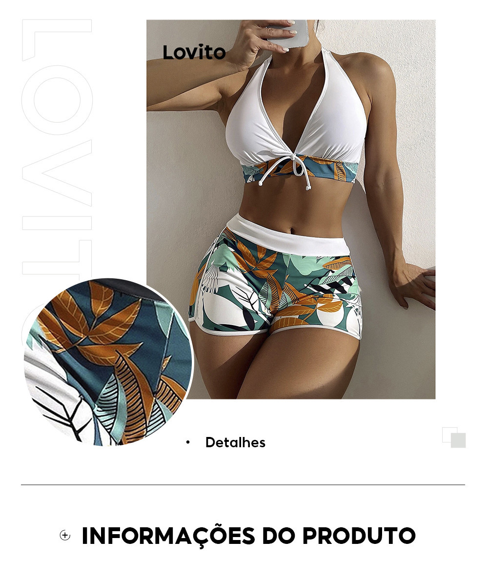 Lovito Sexy Conjunto Feminino Biquíni Com Laço Estampa De Plantas