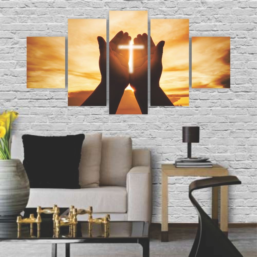 Quadros Decorativos Sala Cruz Religioso Por do Sol Mãos | Shopee Brasil