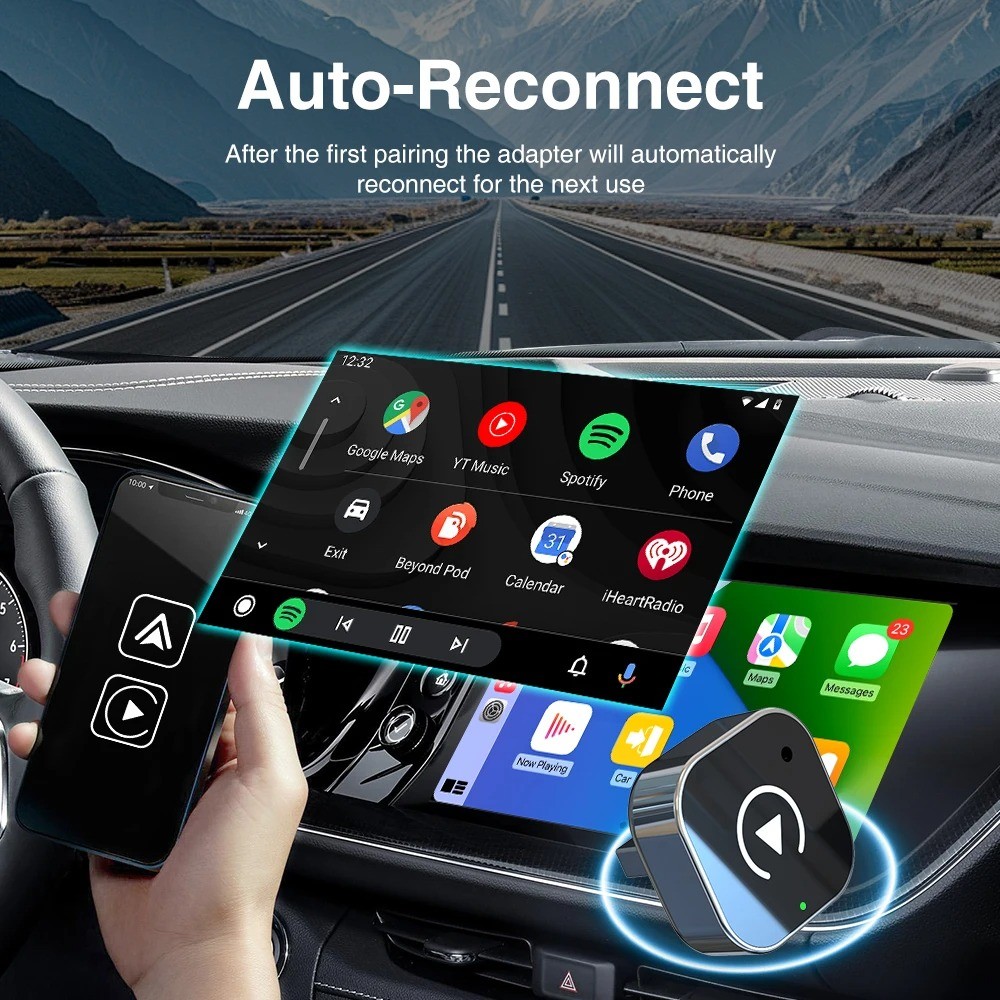 CarPlay Sem Fio Android Adaptador Automático 2 Em 1 Mini Caixa Plug & Play AI Box BT WiFi Para ...