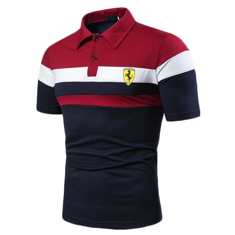 Camiseta polo De Microfibra Listrada Verão top Lapela Manga Curta ...