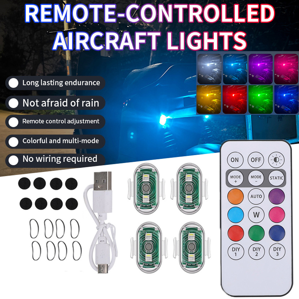 7 Cores Luzes Estroboscópicas Remotas RGB LED Aircraft De Motocicleta ...