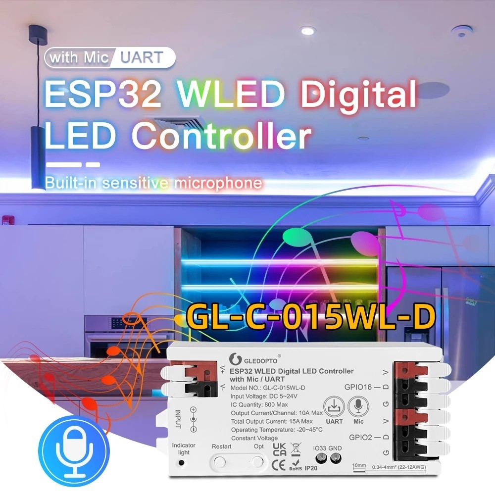 ESP32 WLED Controlador Led Com Microfone Controle Dinâmico WiFi De Voz ...