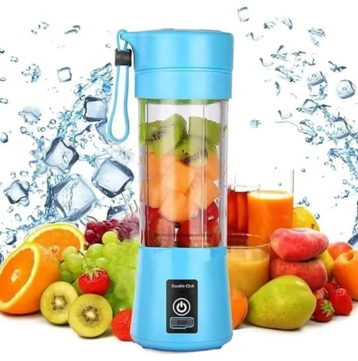 Mini Liquidificador Portátil Recarregável Com 6 Lâminas 380ML Cabo USB ...