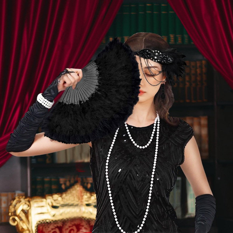 1920s Vestidos Para Mulheres Vestido Flapper Renda Fã Pena Bandana ...