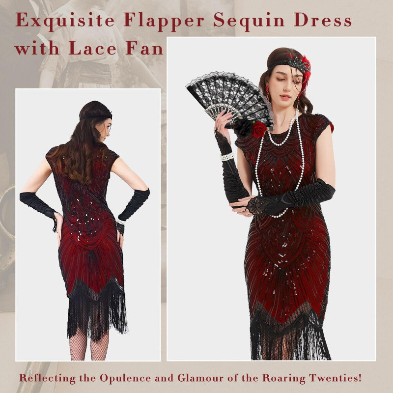 1920s Vestidos Para Mulheres Vestido Flapper Renda Fã Pena Bandana ...