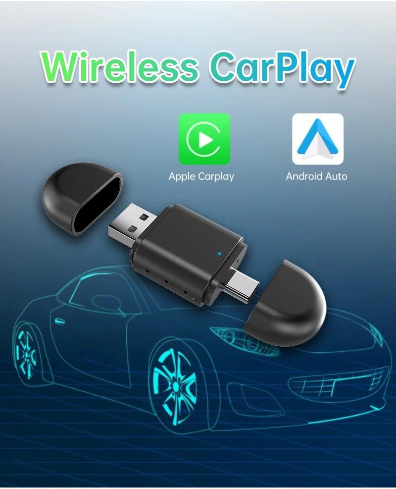 Carplay Sem Fio 2 Em 1 Android Auto Apple Adaptador Mini AI Box Plug And Play WiFi USB Tipo C ...