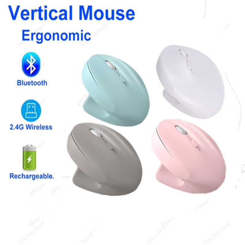 Mouse Vertical Sem Fio Ergonômico Bluetooth 2.4G USB Modo Duplo Computador Portátil Ratos ...