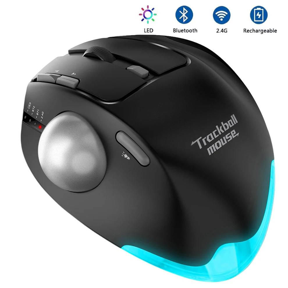 ZELOTES F-33 Rato Trackball Sem Fio Bluetooth 2.4GRGB mouse De Rolo ...