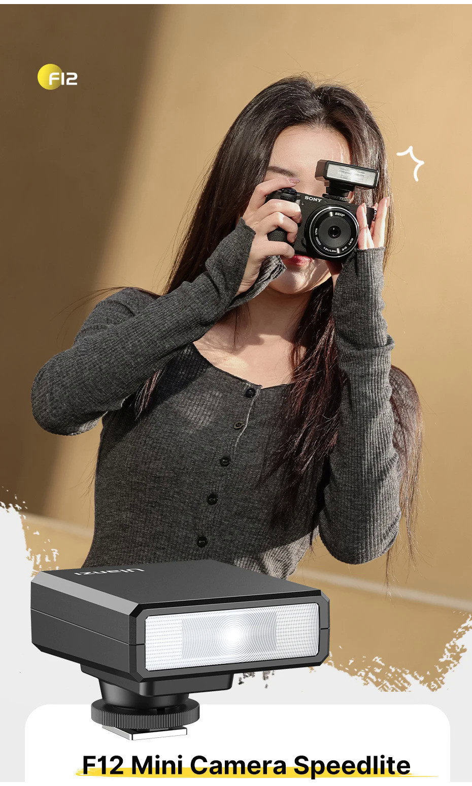 Ulanzi F12 Mini Câmera Flash Speedlite 5600K GN12 Padrão Hot Shoe Mount ...