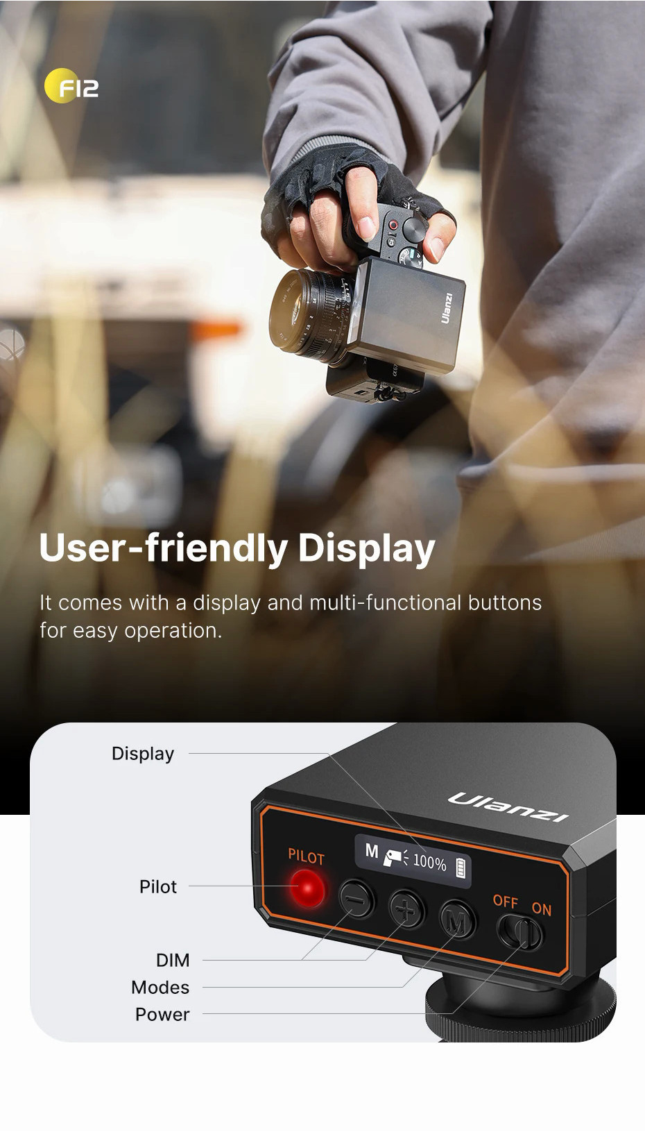 Ulanzi F12 Mini Câmera Flash Speedlite 5600K GN12 Padrão Hot Shoe Mount ...