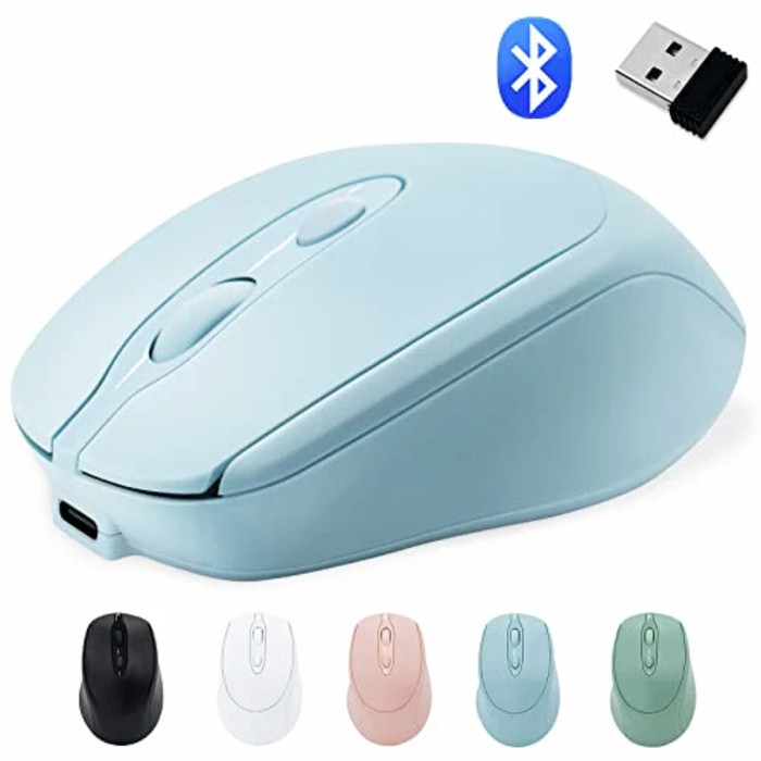 Modo Duplo Bluetooth 2.4Ghz Mouse Sem Fio Tipo-C Recarregável De Computador Portátil Silencioso ...