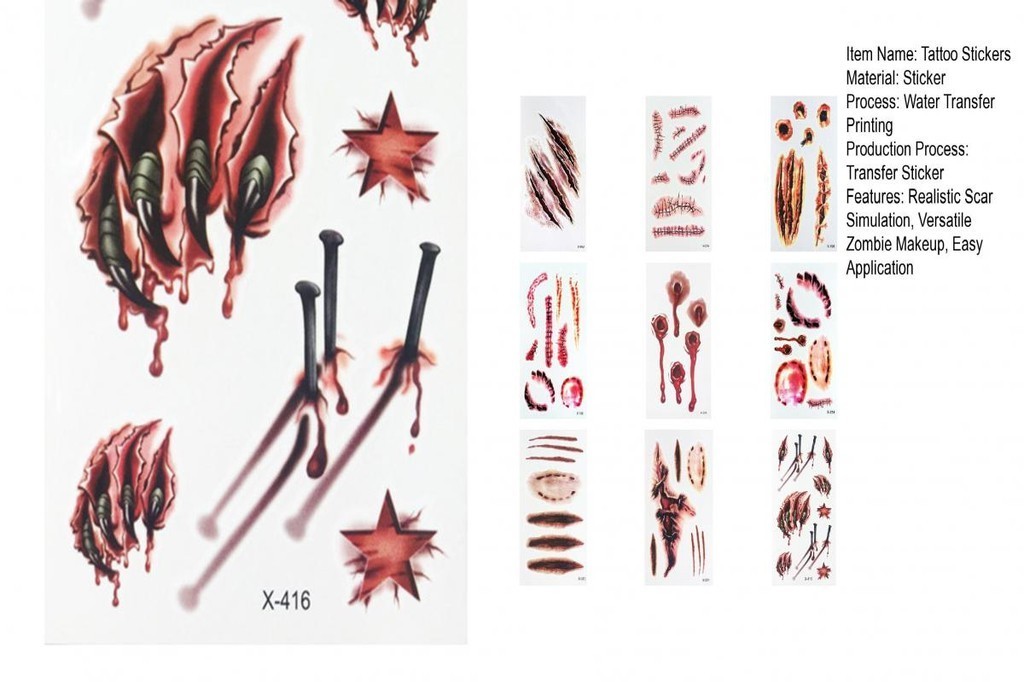 Halloween Tattoo Stickers Waterproof Temporary Sticker Realistic Scar ...