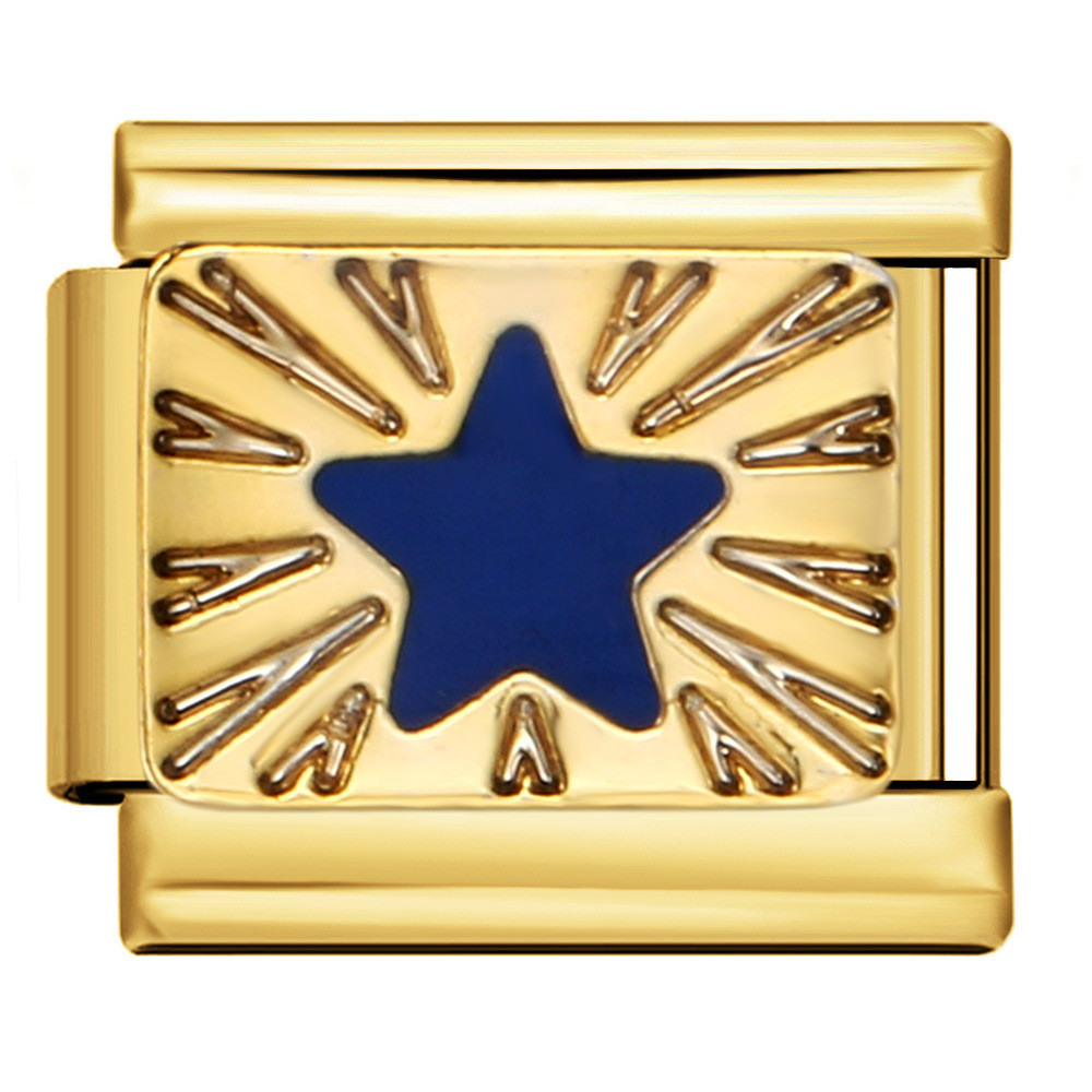 Pulseira De Aço Inoxidável Dourada Estrela Lua Azul Modular Italiana ...